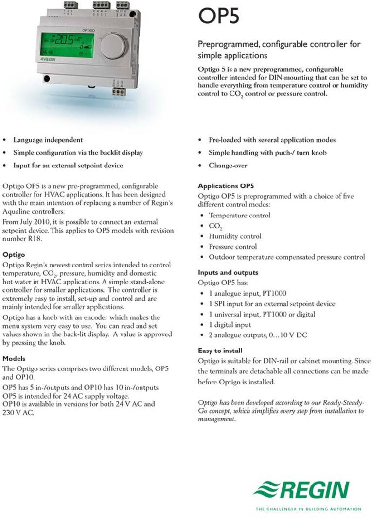 Optigo OP5Preprogrammed, configurable controller for simple ...