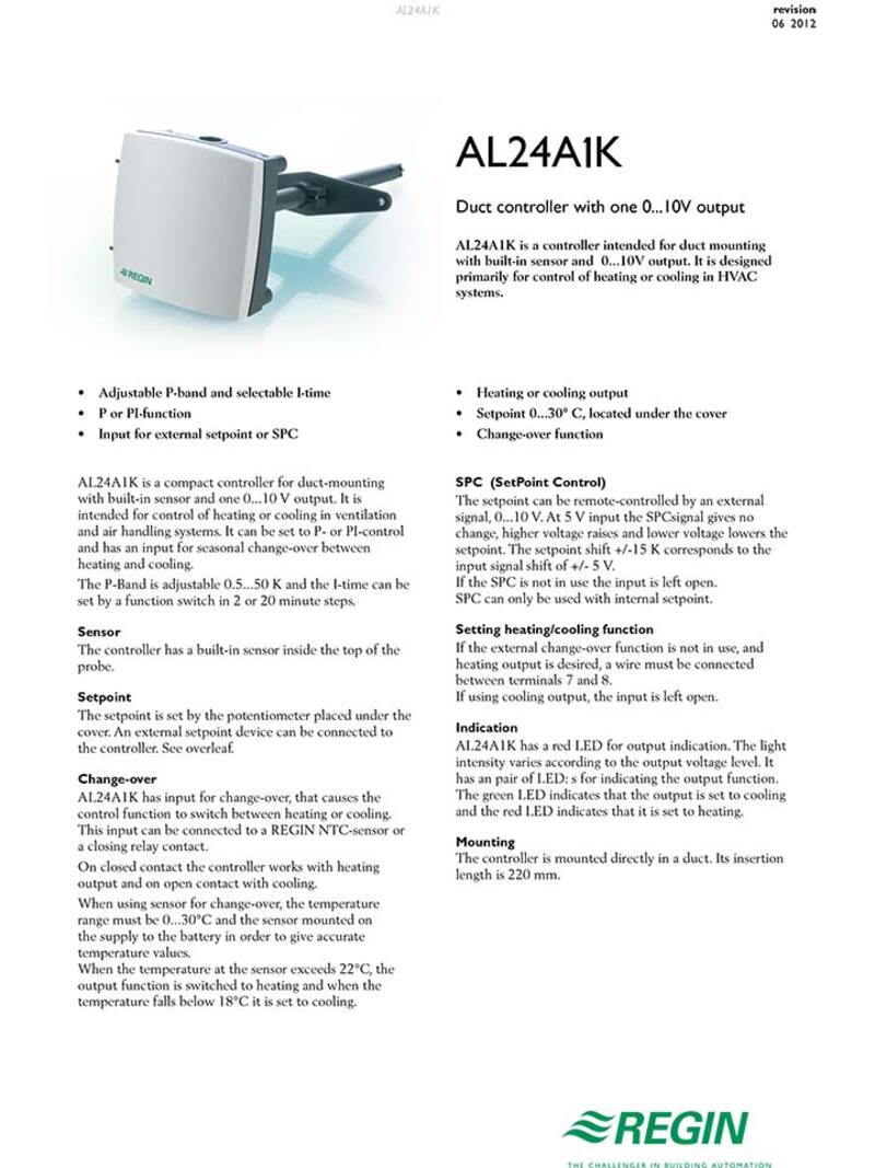 AL24A1KDuct controller with one 0...10V output - Ultimate Control ...